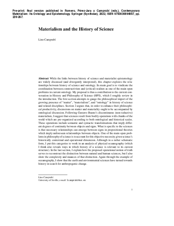 (PDF) Materialism and the History of Science