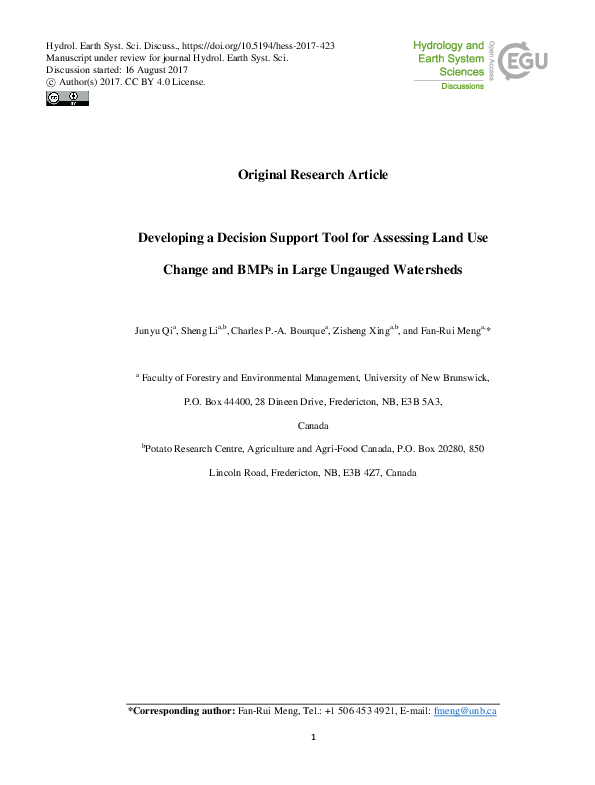 (PDF) Developing a Decision Support Tool for Assessing Land Use Change and BMPs in Large ...