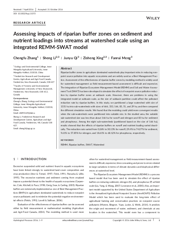(PDF) Assessing impacts of riparian buffer zones on sediment and nutrient loadings into streams ...