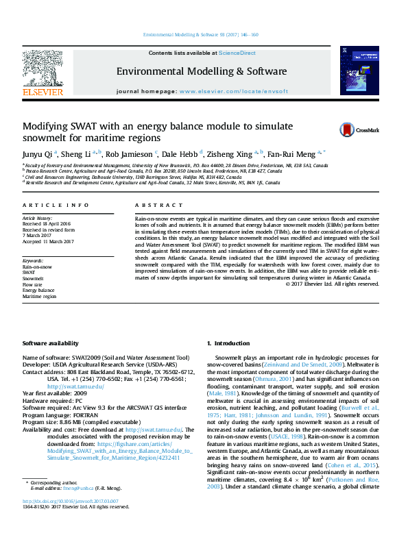 (PDF) Modifying SWAT with an energy balance module to simulate snowmelt ...