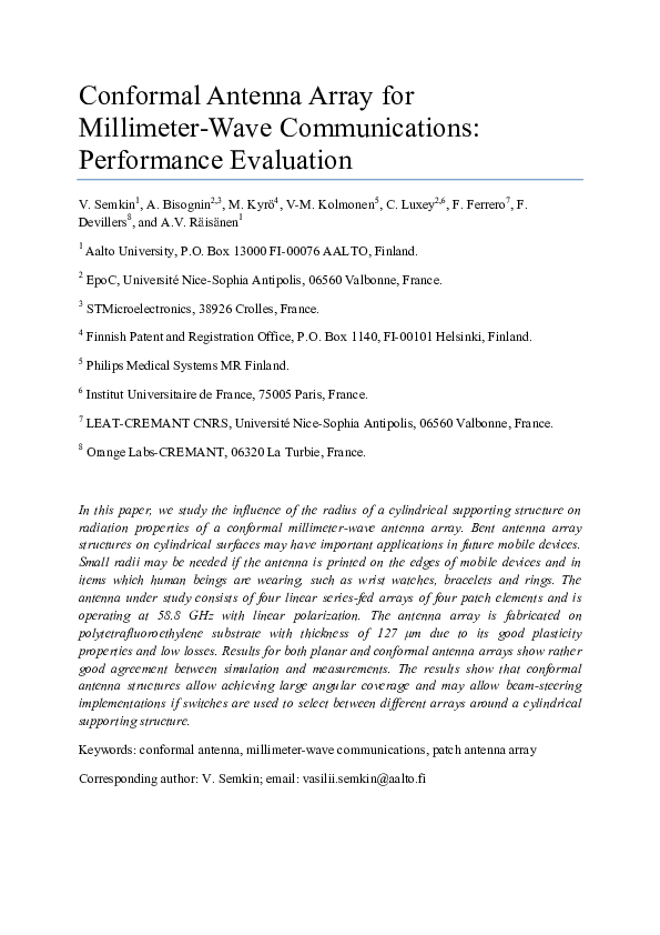 Pdf Conformal Antenna Array For Millimeter Wave Communications