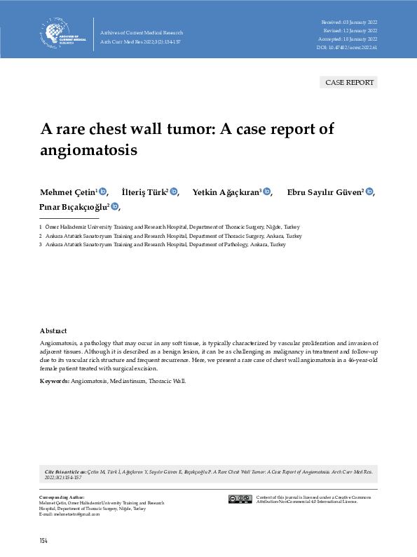 (PDF) A rare chest wall tumor: A case report of angiomatosis