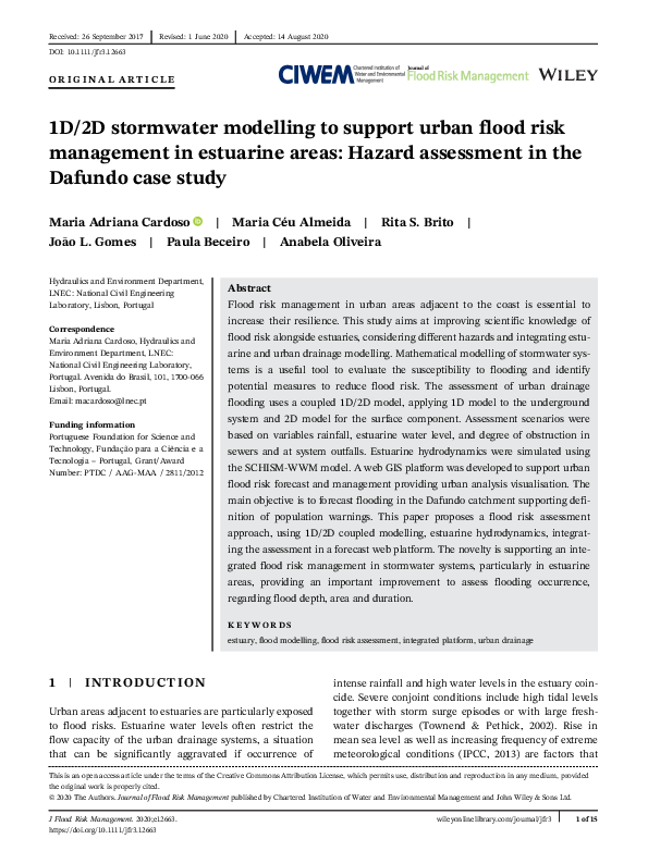 (PDF) 1D / 2D stormwater modelling to support urban flood risk ...