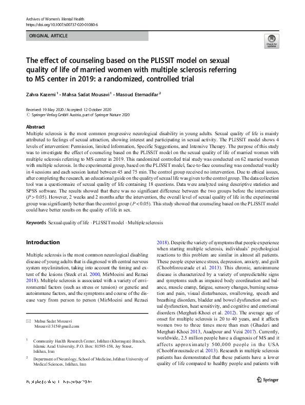 (PDF) The effect of counseling based on the PLISSIT model on sexual ...