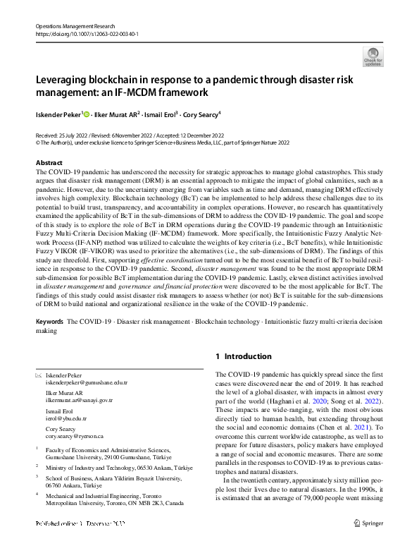 (PDF) Leveraging blockchain in response to a pandemic through disaster ...