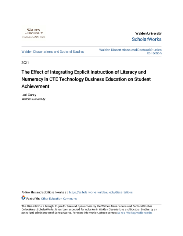 (PDF) The Effect of Integrating Explicit Instruction of Literacy and Numeracy in CTE Technology ...