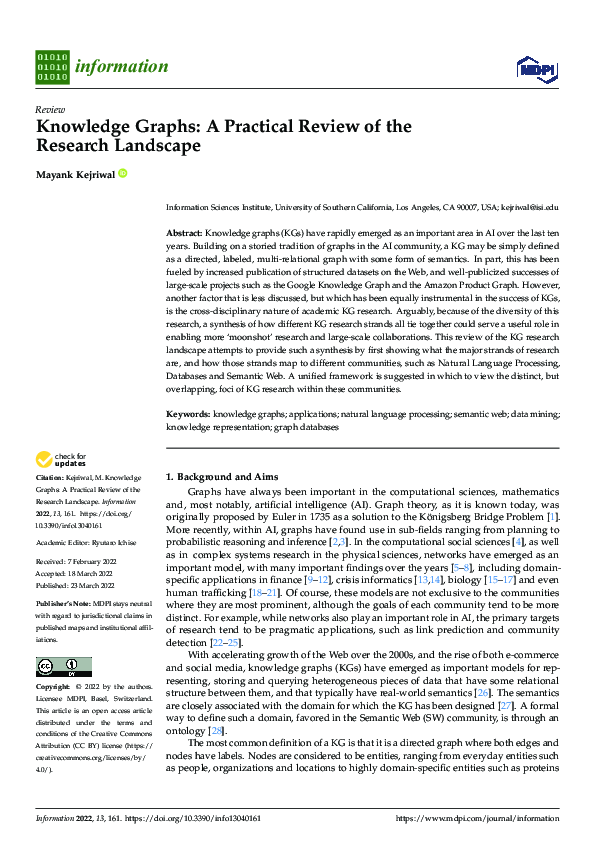 (PDF) Knowledge Graphs: A Practical Review of the Research Landscape