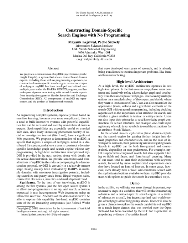 Pdf Constructing Domain Specific Search Engines With No Programming