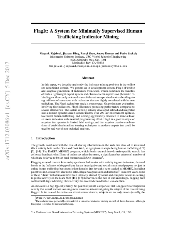 (PDF) FlagIt: A System for Minimally Supervised Human Trafficking Indicator Mining