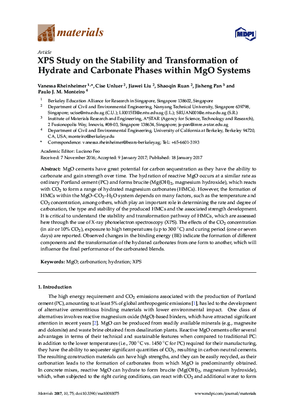 (PDF) XPS Study on the Stability and Transformation of Hydrate and ...