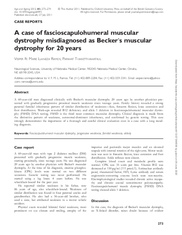 (PDF) A case of fascioscapulohumeral muscular dystrophy misdiagnosed as ...