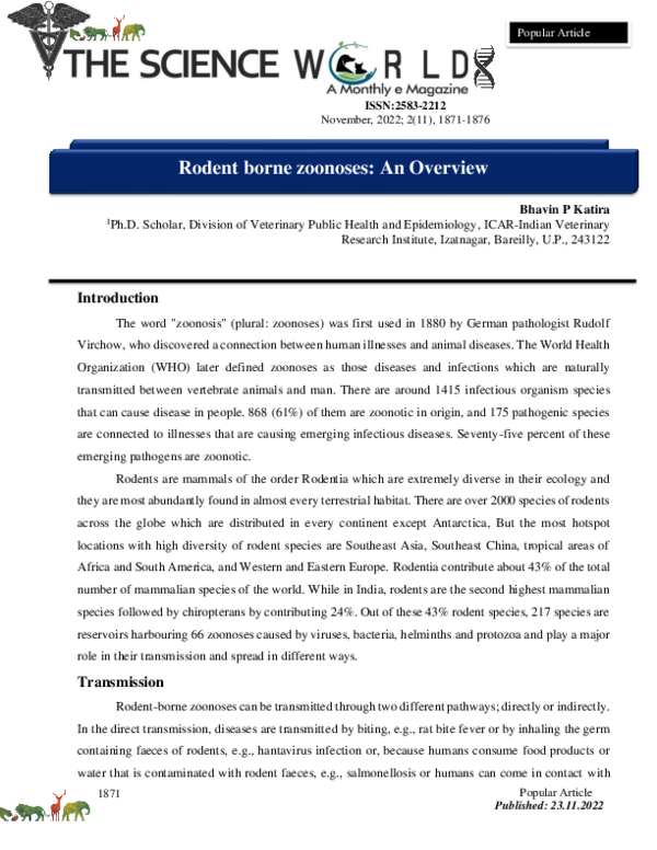 (PDF) Rodent borne zoonoses: An Overview