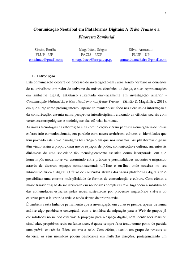 (PDF) Comunicação Neotribal em Plataformas Digitais | Emilia Simao ...