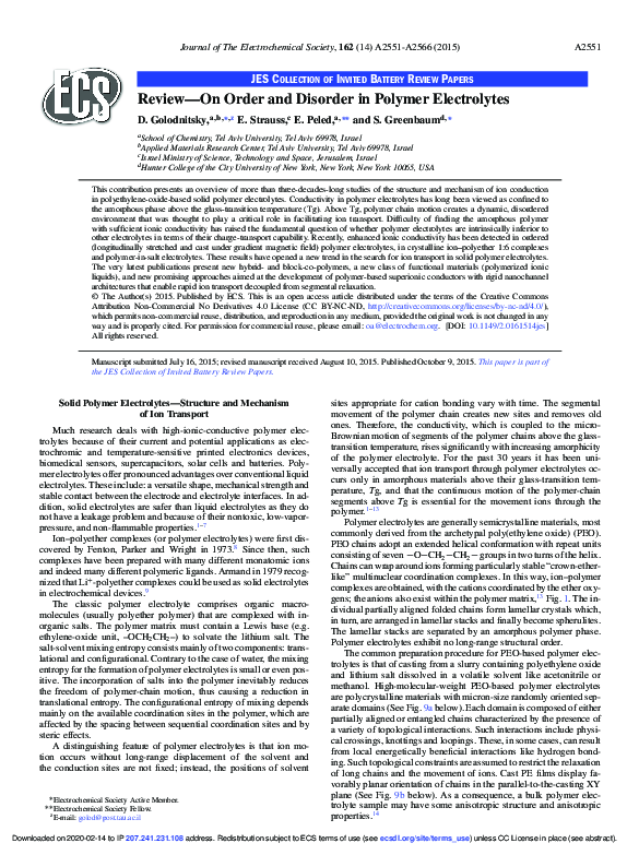 (PDF) Review—On Order and Disorder in Polymer Electrolytes