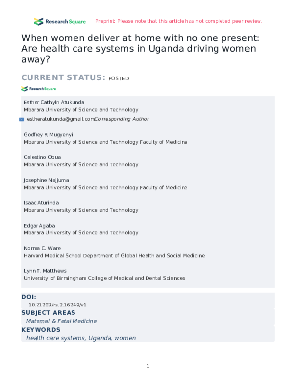 (PDF) When women deliver at home with no one present: Are health care ...
