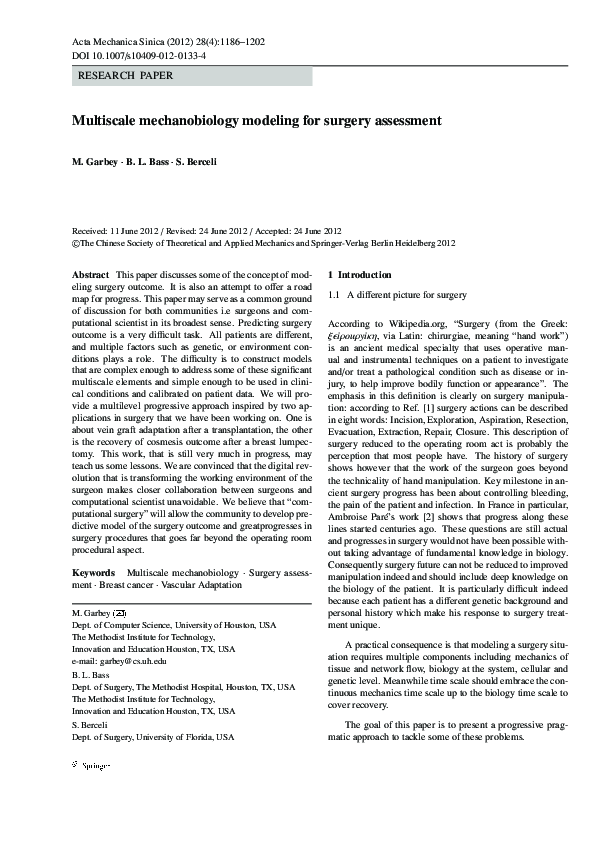 (PDF) Multiscale mechanobiology modeling for surgery assessment
