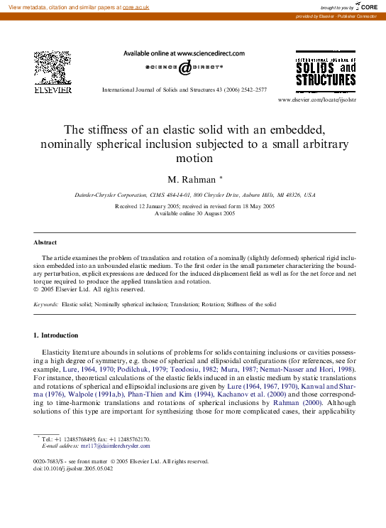 (PDF) The stiffness of an elastic solid with an embedded, nominally ...
