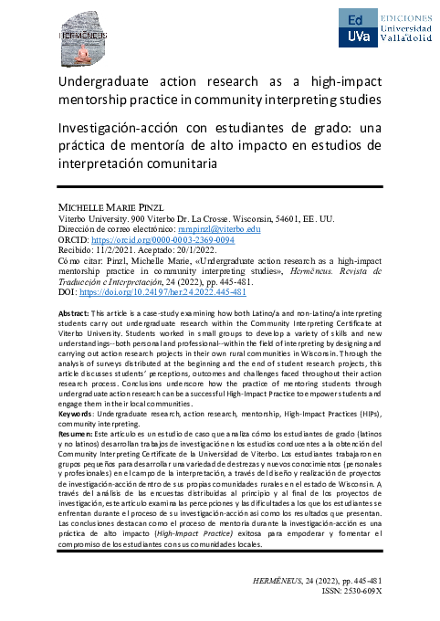 (PDF) Undergraduate action research as a high-impact mentorship ...