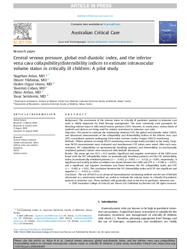 (PDF) Central venous pressure, global end-diastolic index, and the ...