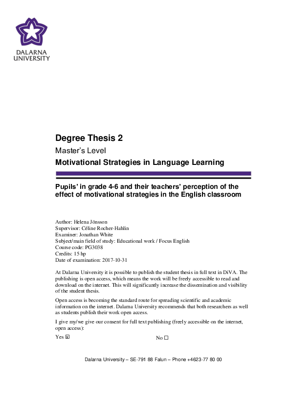(PDF) Motivational Strategies in Language Learning : Pupils’ in grade 4 ...