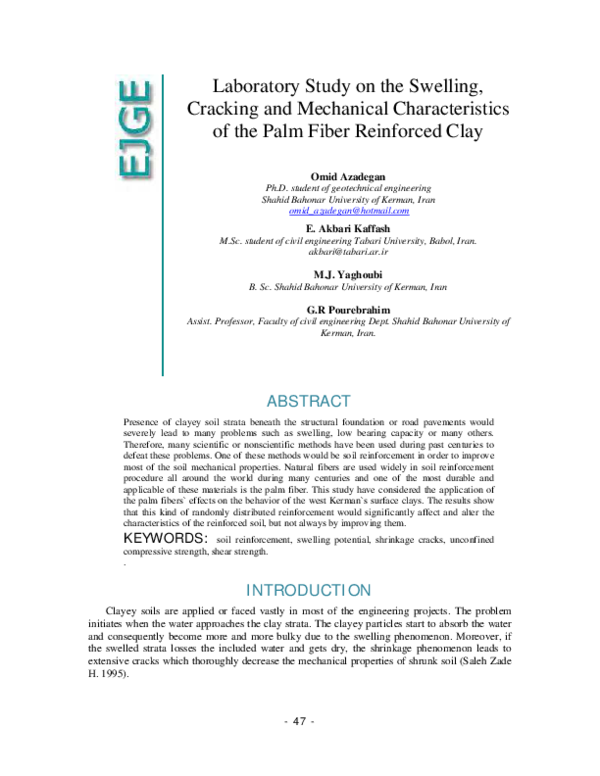(PDF) Laboratory Study on the Swelling, Cracking and Mechanical Characteristics of the Palm ...