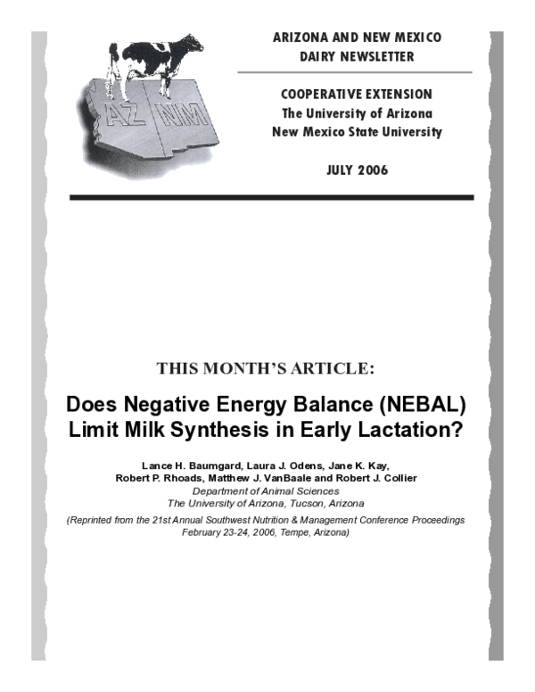 (PDF) Does negative energy balance (NEBAL) limit milk synthesis in ...