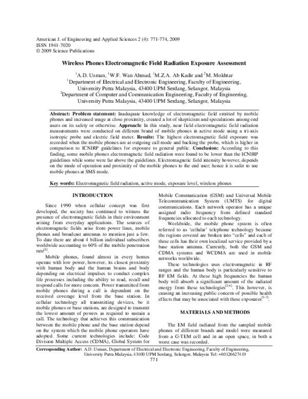 (PDF) Wireless Phones Electromagnetic Field Radiation Exposure Assessment