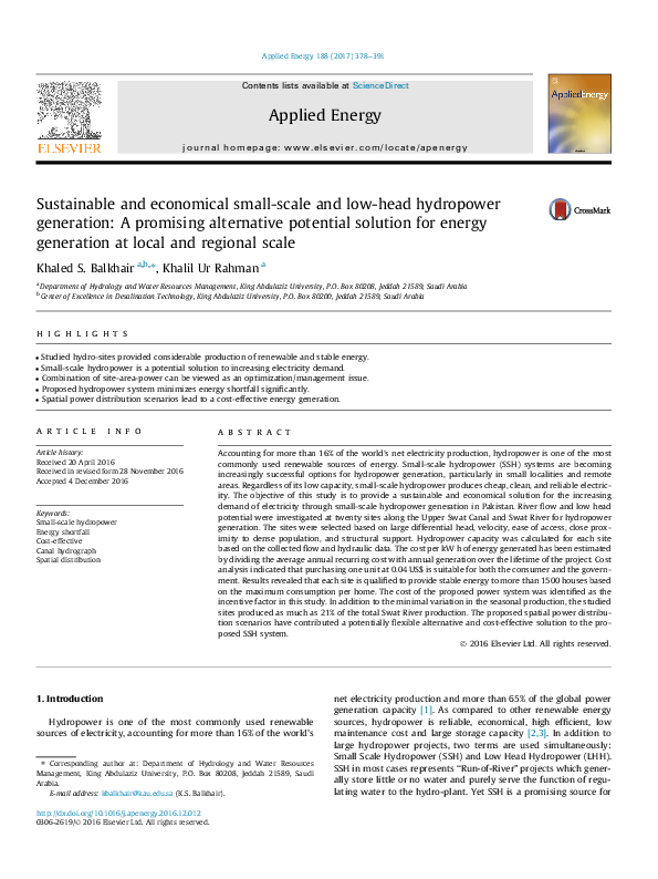 (PDF) Sustainable and economical small-scale and low-head hydropower ...
