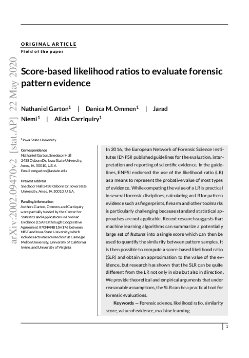 Pdf Score Based Likelihood Ratios To Evaluate Forensic Pattern