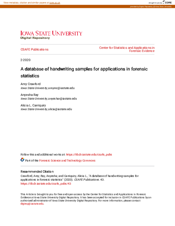 (PDF) A database of handwriting samples for applications in forensic ...