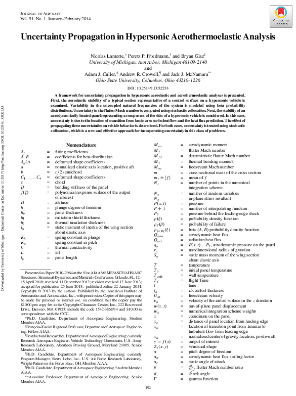 (PDF) Uncertainty Propagation in Hypersonic Aerothermoelastic Analysis