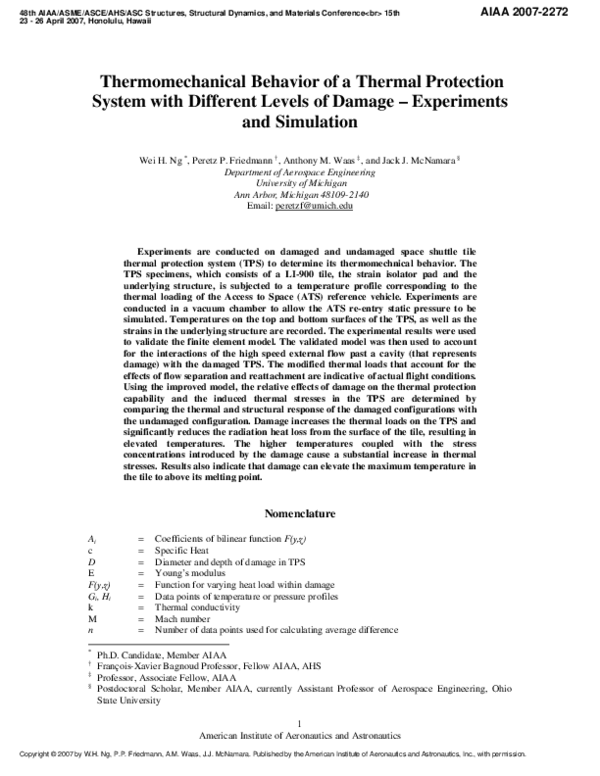 (PDF) Thermomechanical Behavior of a Thermal Protection System with ...