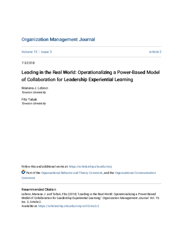 (PDF) Leading in the Real World: Operationalizing a Power-Based Model of Collaboration for ...