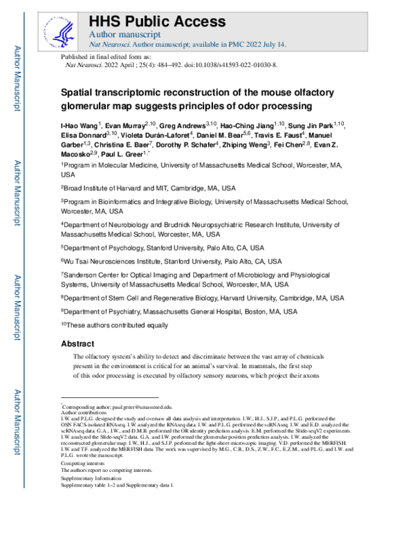 (PDF) Spatial transcriptomic reconstruction of the mouse olfactory ...