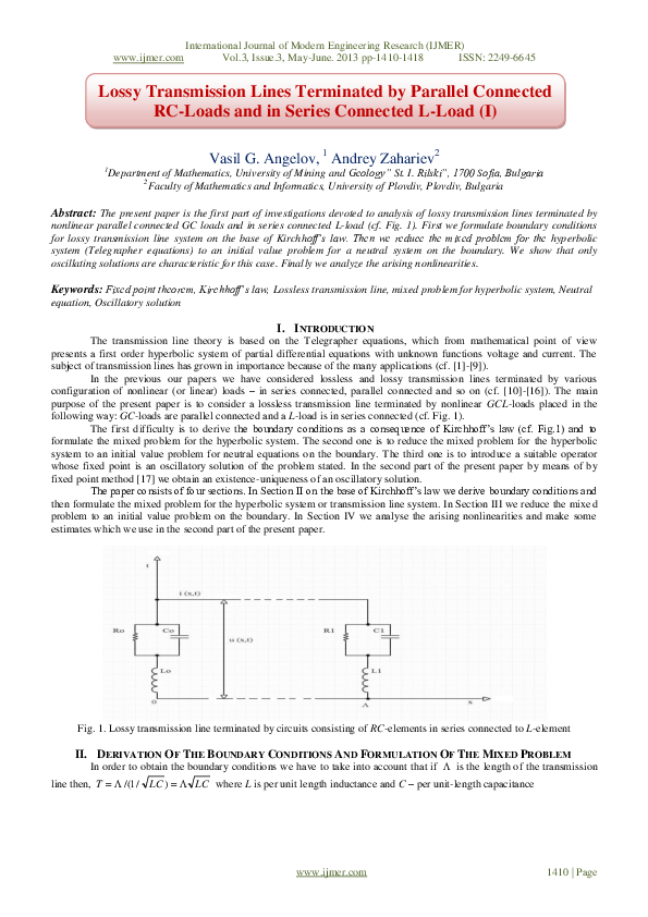 (PDF) Lossy Transmission Lines Terminated by Parallel Connected RC ...