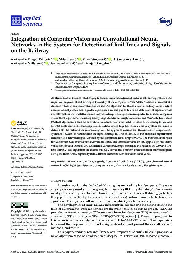 (PDF) Integration of Computer Vision and Convolutional Neural Networks in the System for ...
