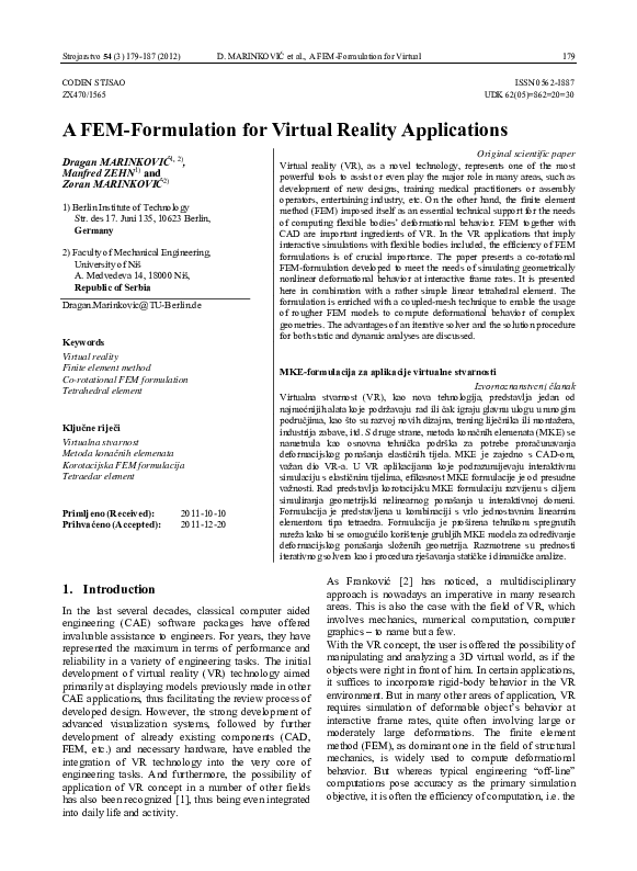 (PDF) A FEM-Formulation for Virtual Reality Applications