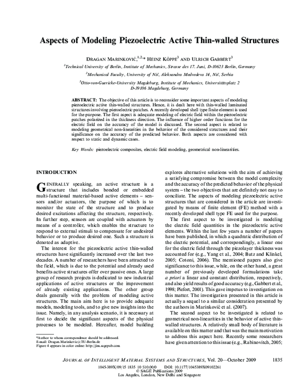 (PDF) Aspects of Modeling Piezoelectric Active Thin-walled Structures
