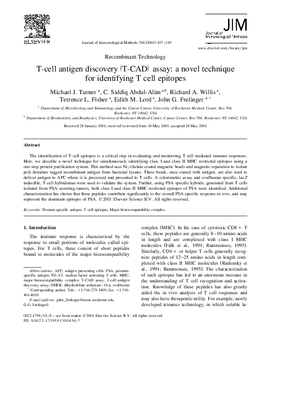 (PDF) T-cell antigen discovery (T-CAD) assay: a novel technique for ...