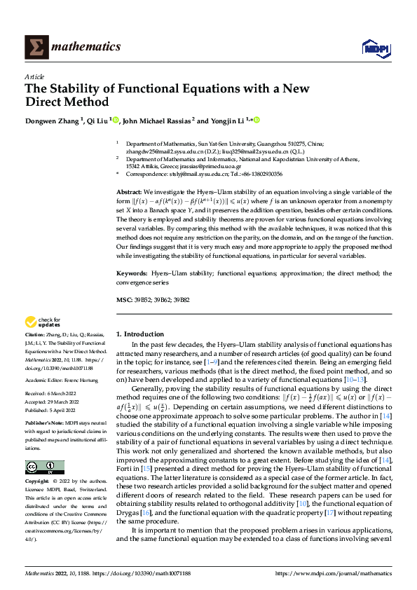 (PDF) The Stability of Functional Equations with a New Direct Method