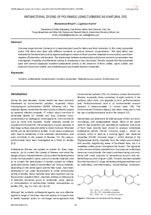 (PDF) Antibacterial dyeing of polyamide using turmeric as a natural dye