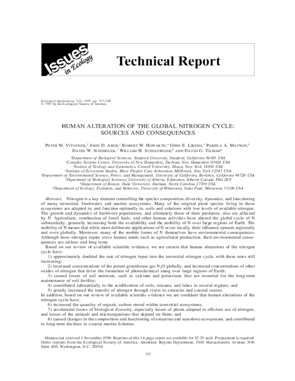 (PDF) Human Alteration of the Global Nitrogen Cycle: Sources and Consequences