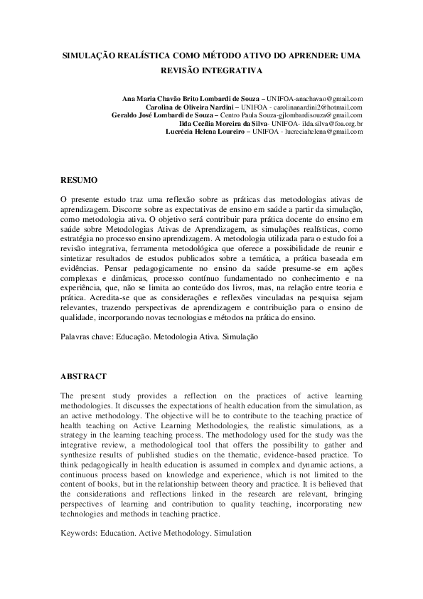 (PDF) Simulação Realística Como Método Ativo Do Aprender: Uma Revisão ...