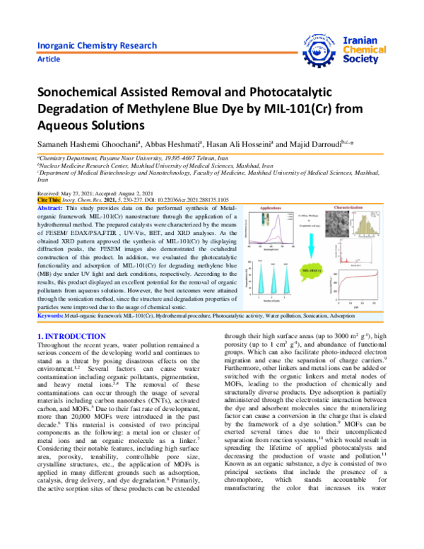 (PDF) Sonochemical assisted removal and photocatalytic degradation of methylene blue dye by MIL ...