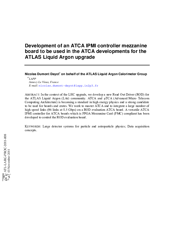 (PDF) Development of an ATCA IPMI controller mezzanine board to be used ...