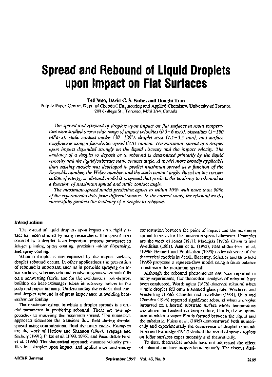 (PDF) Spread and rebound of liquid droplets upon impact on flat surfaces