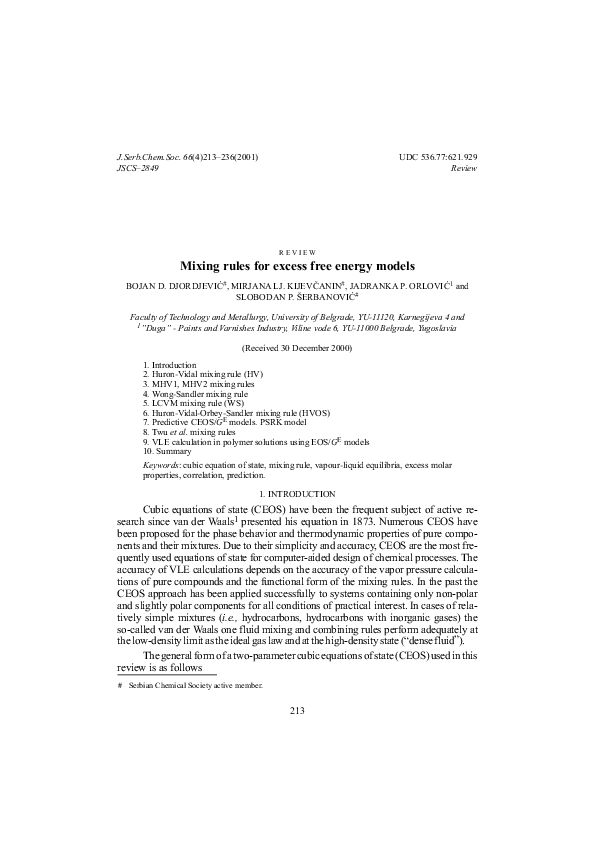 (PDF) Mixing rules for excess free energy models