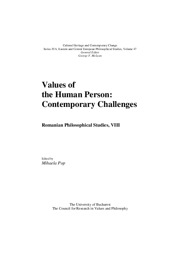 (PDF) Values of the Human Person: Contemporary Challenges