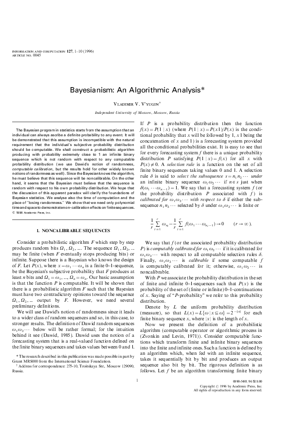 (PDF) Bayesianism: An Algorithmic Analysis