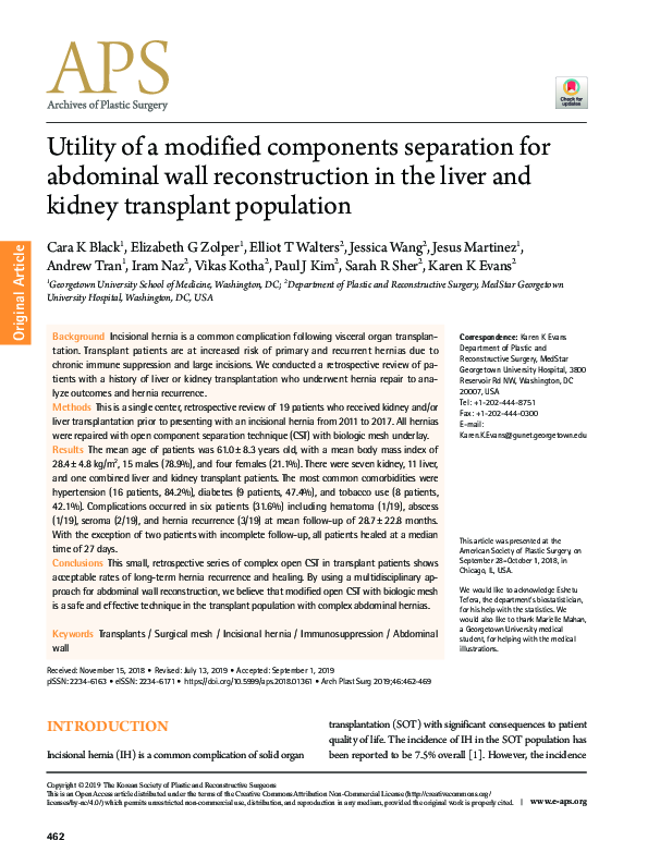(PDF) Utility of a modified components separation for abdominal wall ...